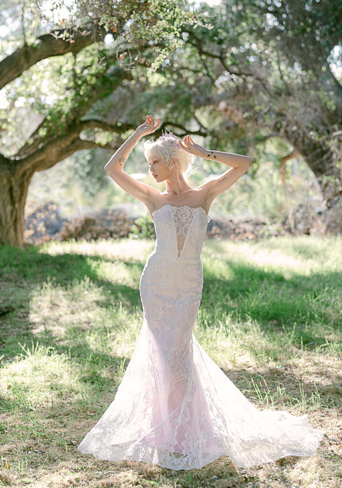 Quill Lace Wedding Dress Colorful Silk Corset bodice Fit and Flare ...