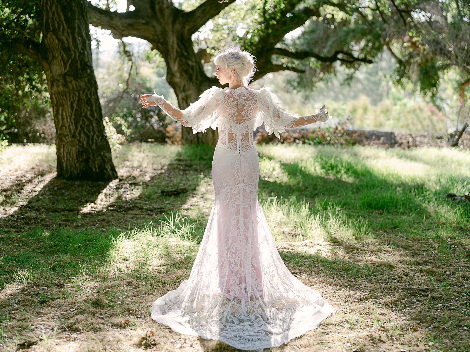 Quill Lace Wedding Dress Colorful Silk Corset bodice Fit and Flare ...