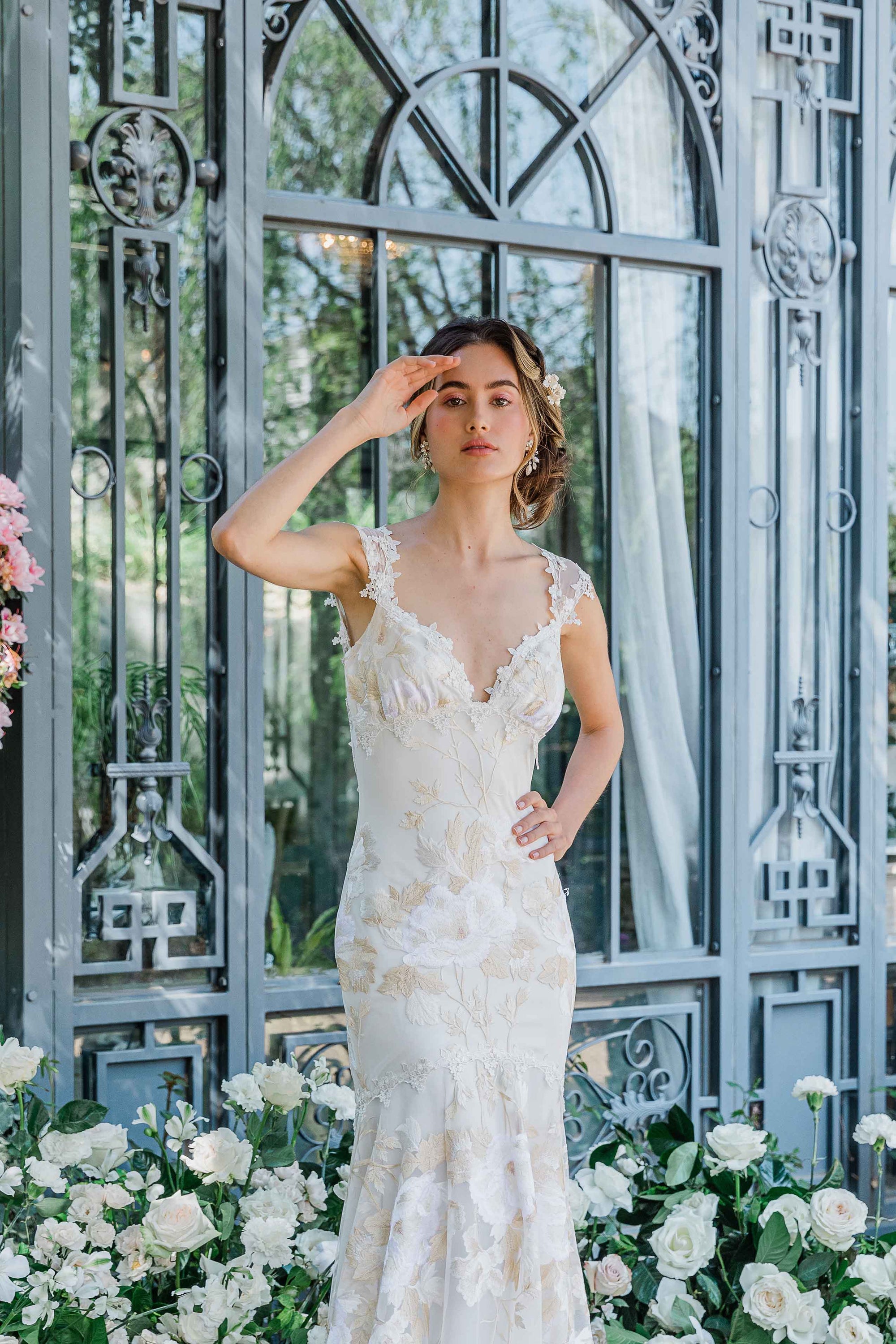 Hana Colorful Floral Embroidered Wedding Dress with Fit and Flare Body ...
