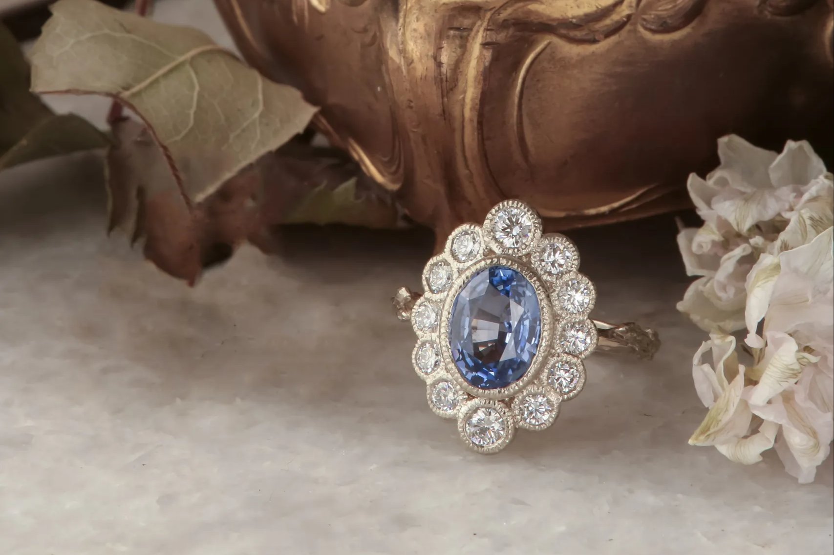 Hyacinth Sapphire and Diamond Halo Engagement Ring – Claire Pettibone ...
