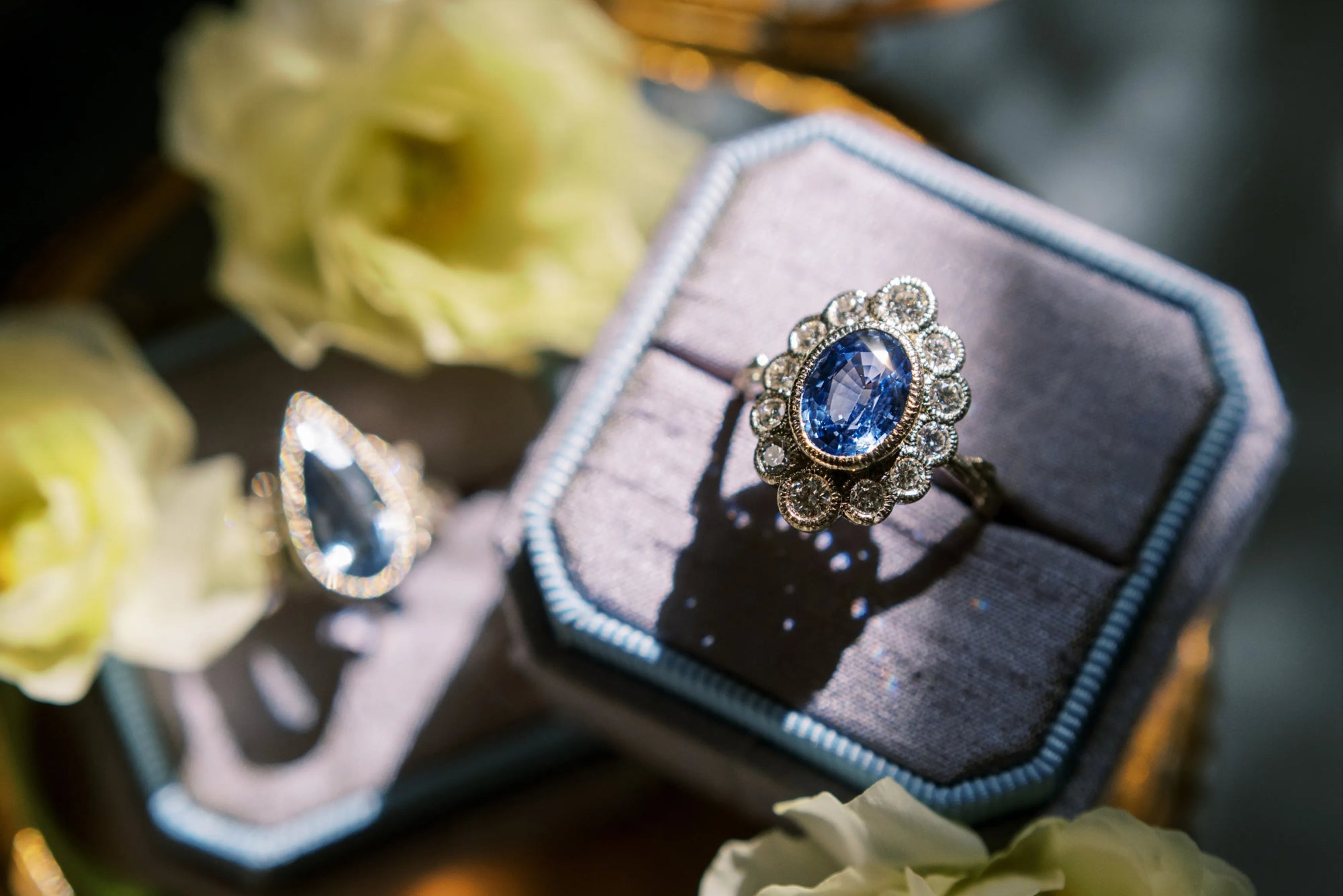 Hyacinth Sapphire and Diamond Halo Engagement Ring – Claire Pettibone ...