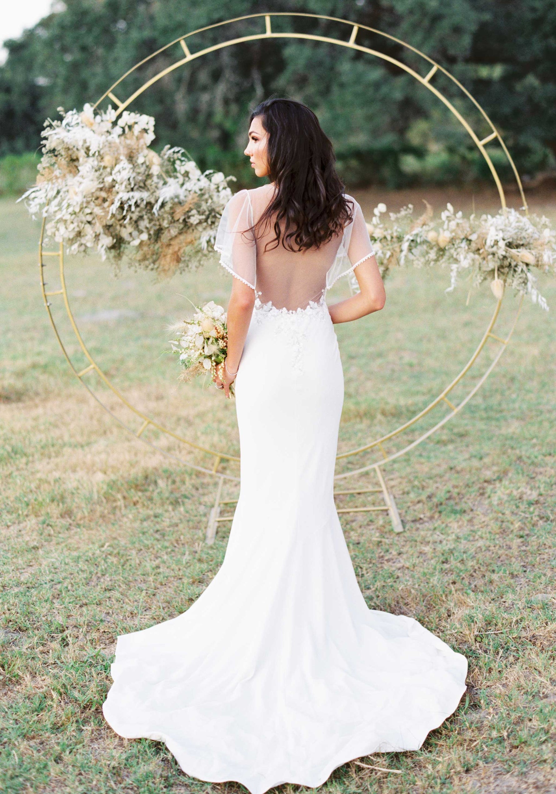 Merlot Crepe Sheath Wedding Dress Sheer Back Wedding Gown Claire