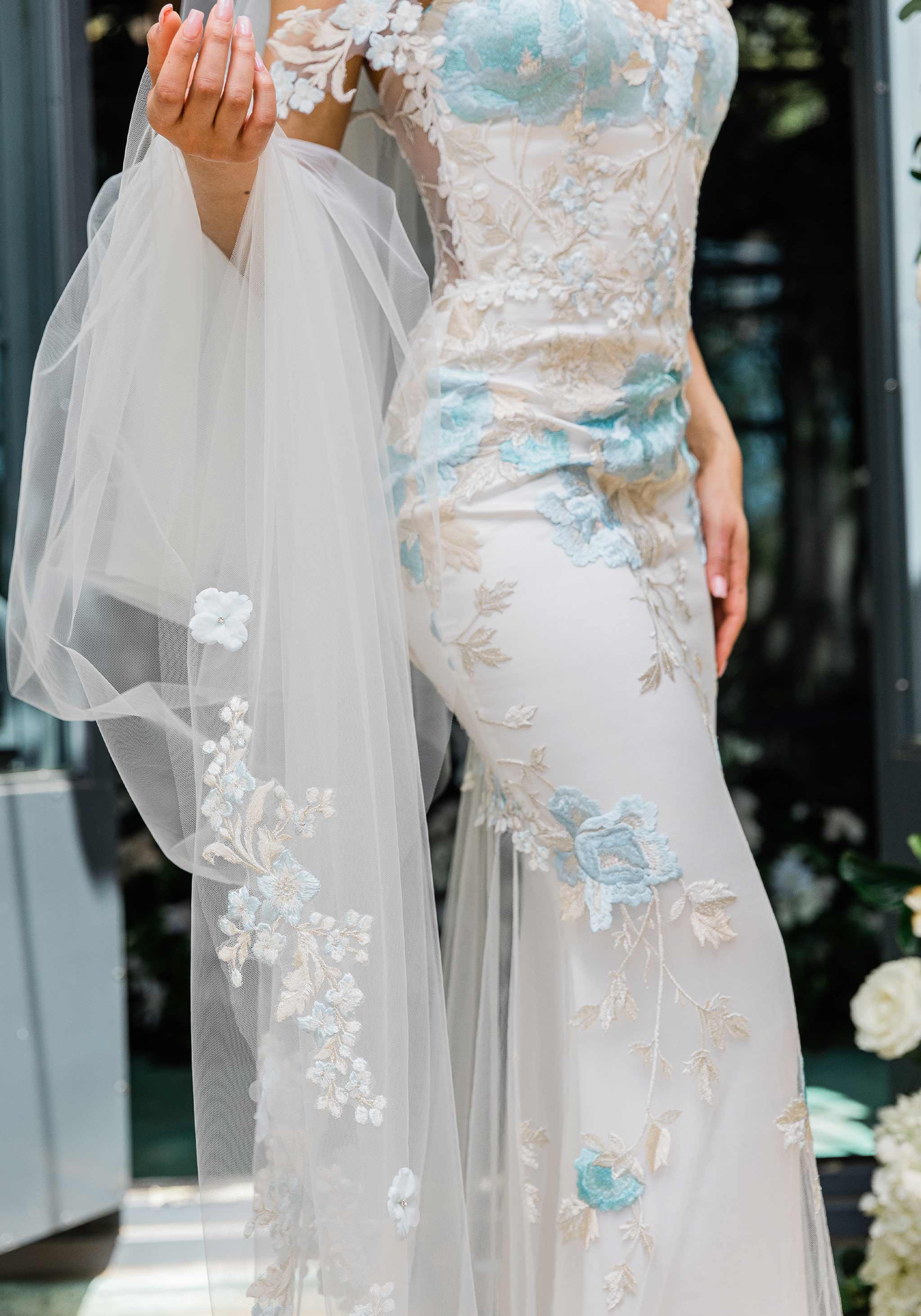Odessa Colorful Blue Wedding Dress with Floral Detail A-line Corset ...