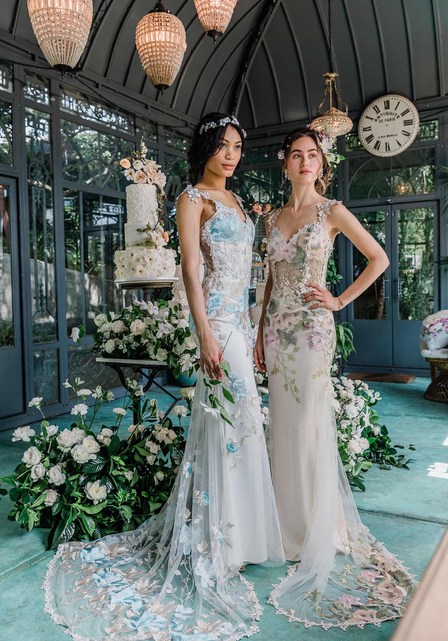 Odessa Colorful Blue Wedding Dress with Floral Detail A-line Corset ...