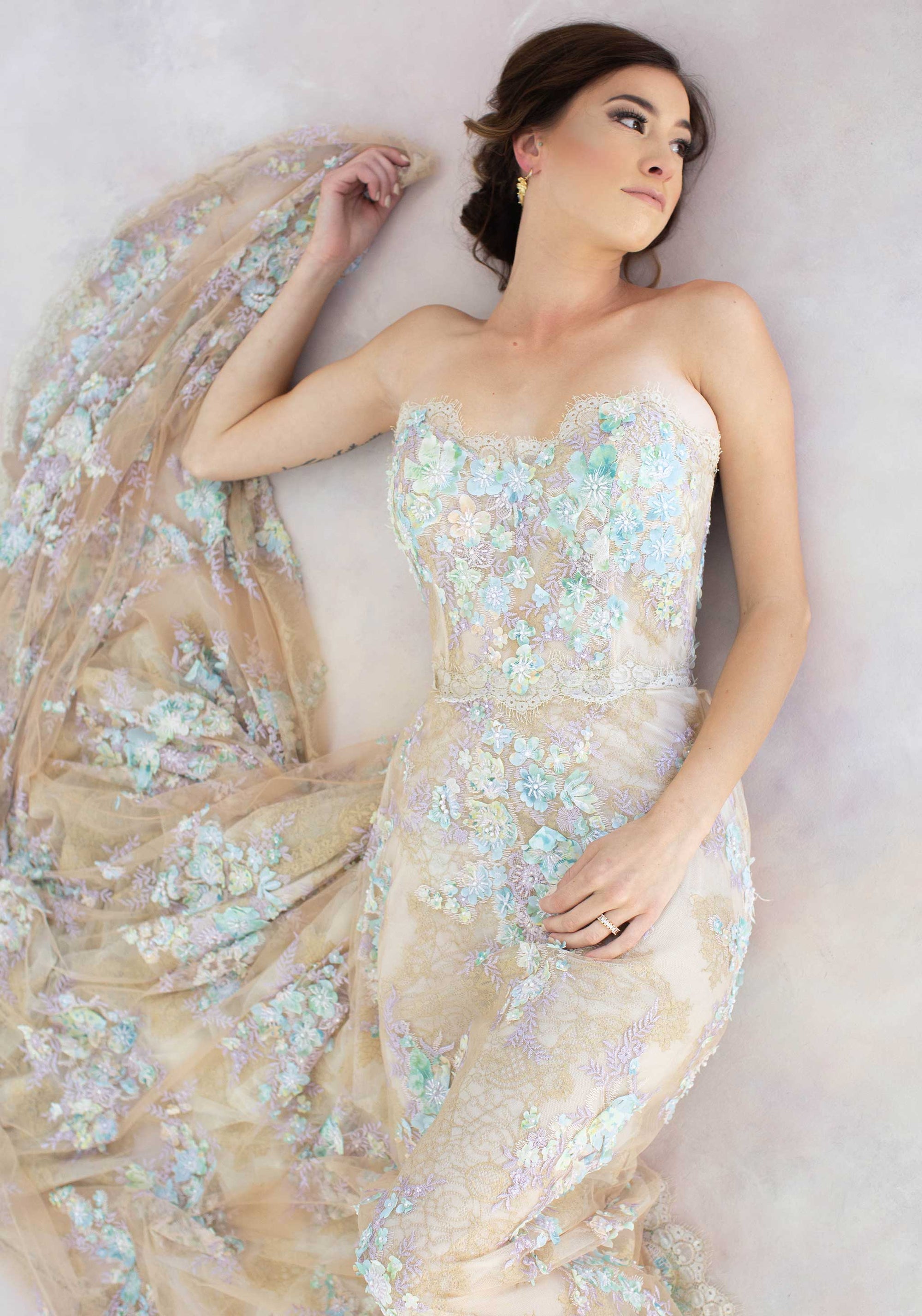 Ophelia Colorful Champagne Gold Wedding Gown with corset A-line body ...